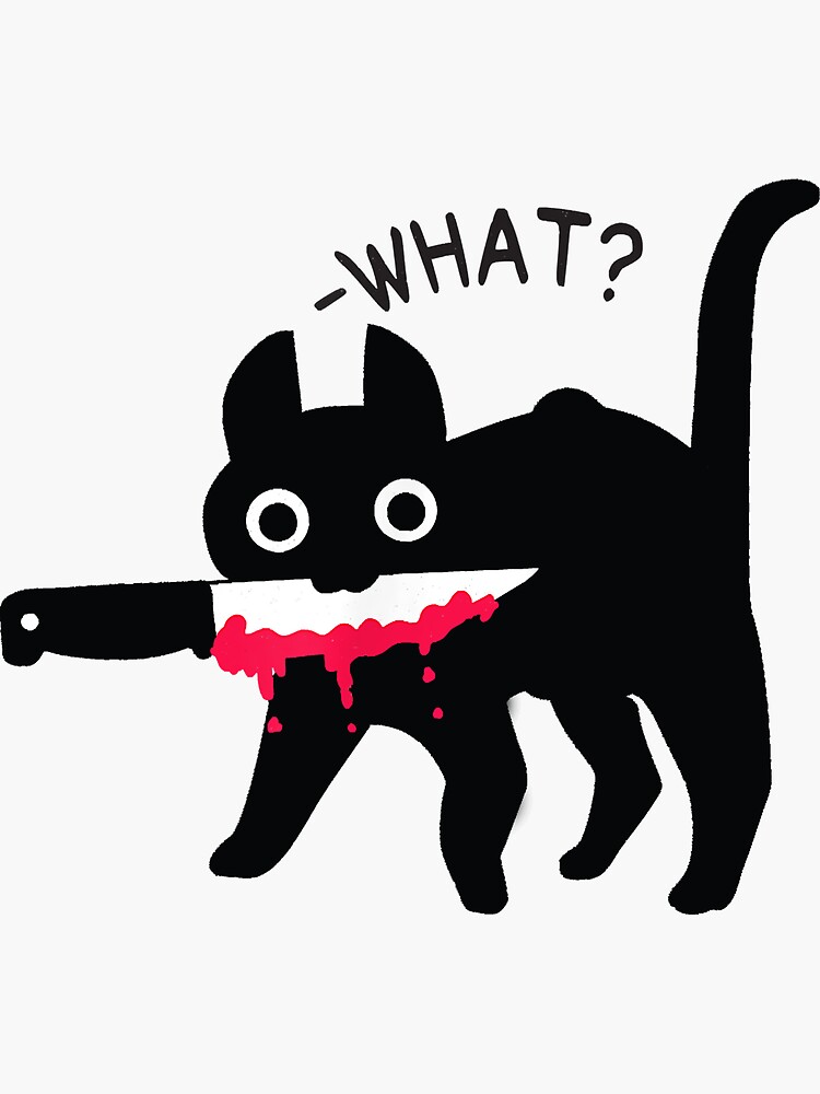 "Cat What Funny Murderous Black Cat With Knife Halloween" Sticker for ...