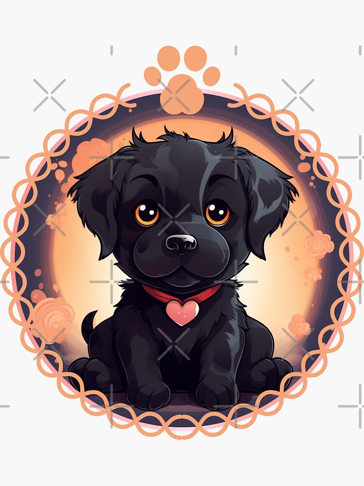 "Kawaii Cute Black Dog Funny Gift For Animal Lovers Puppy" Sticker for ...