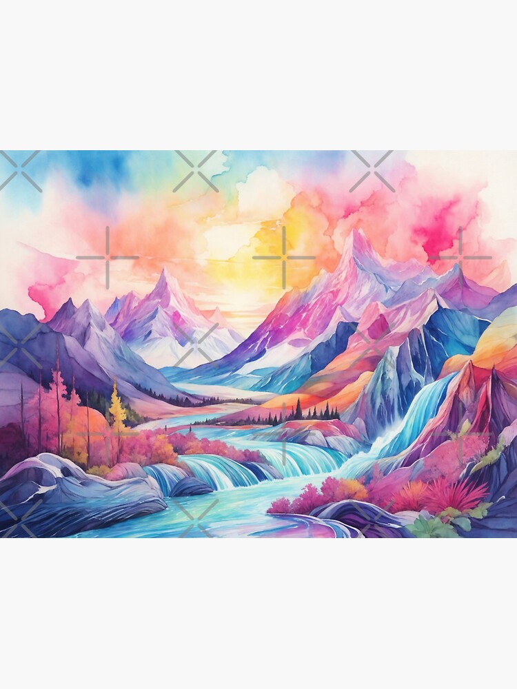 "Prismatic Serenity: Watercolor Landscape v2" Sticker for Sale by Electric-Easel | Redbubble