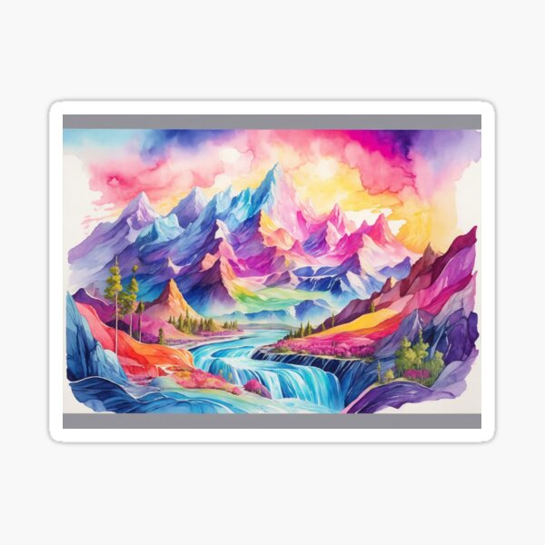 "Prismatic Serenity: Watercolor Landscape v3" Sticker for Sale by Electric-Easel | Redbubble