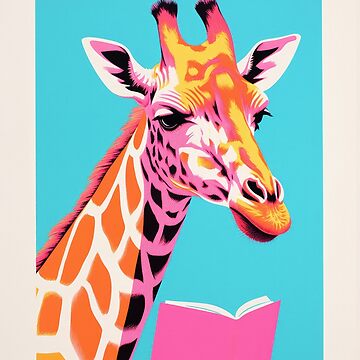 "Whimsical Riso Style Giraffe Vintage Retro Animal Art for Nursery or ...
