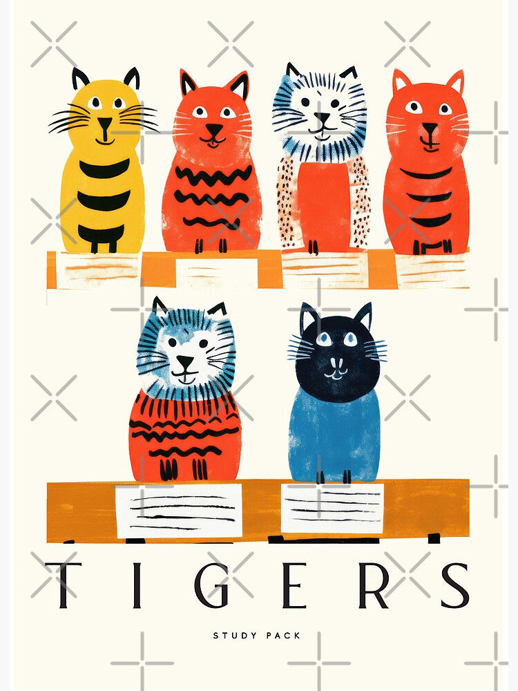 "Charming Retro Vintage Tiger Study Pack Art Print - Good for Kids Room ...