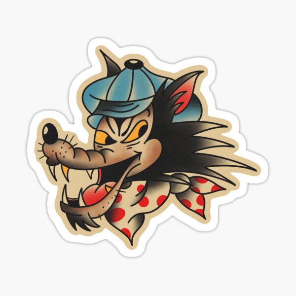"Big Bad Wolf Traditional Tattoo Design " Sticker for Sale by tmilorey ...