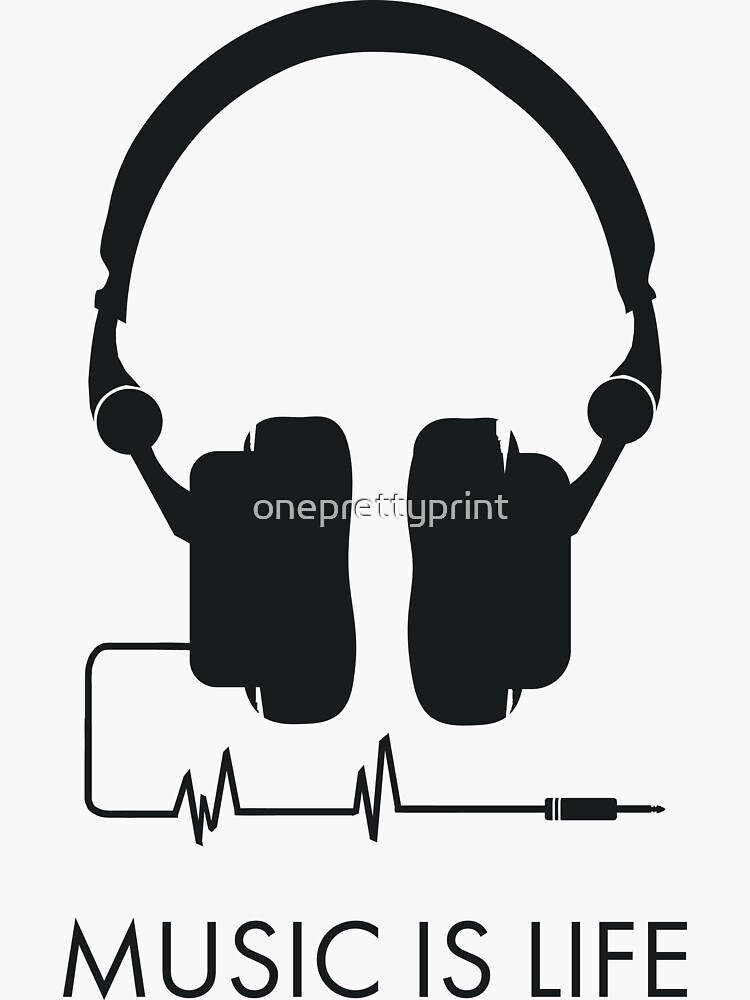 "Music is Life Headphones Heartbeat Illustration - White / Black ...