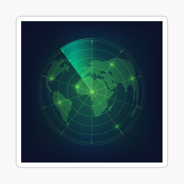 "world map military radar screen " Sticker for Sale by NiamLab | Redbubble