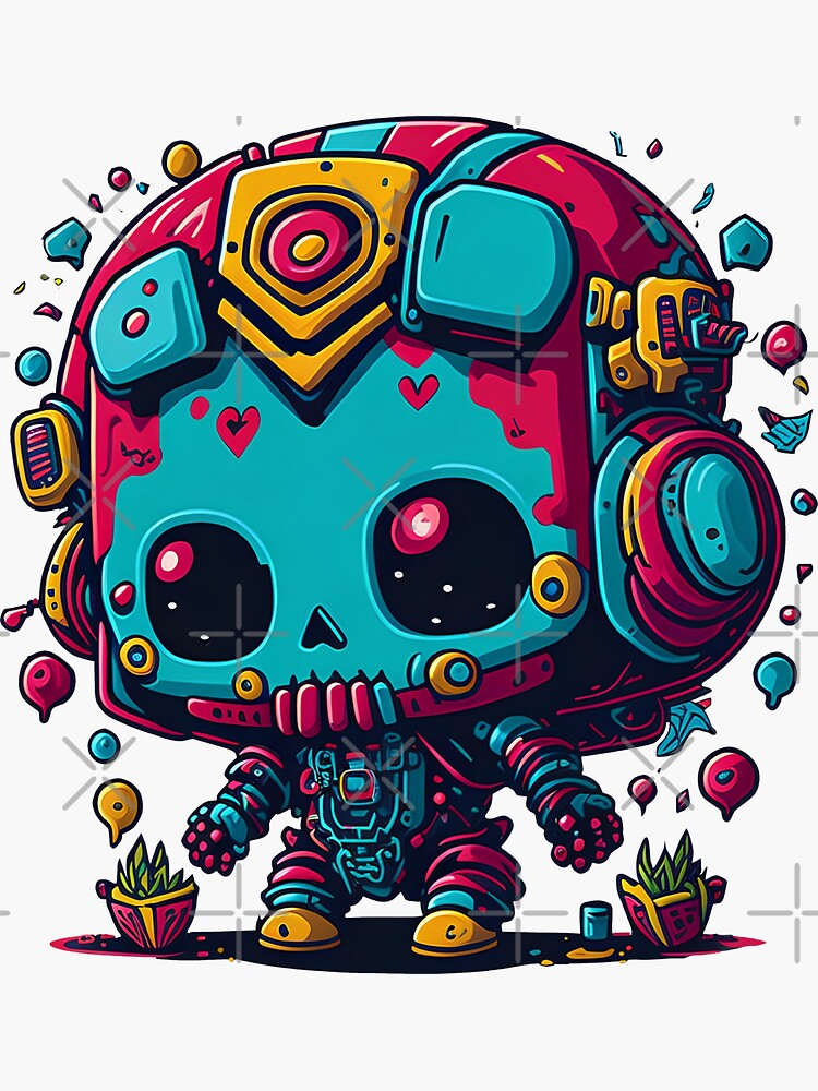 "cute skull babyrobot kawaii 1 " Sticker for Sale by offline24 | Redbubble