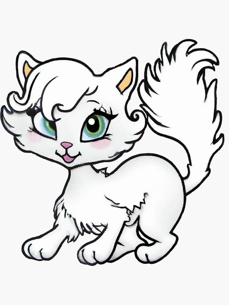 "Cute white cat cartoon character" Sticker for Sale by Rosefurn | Redbubble