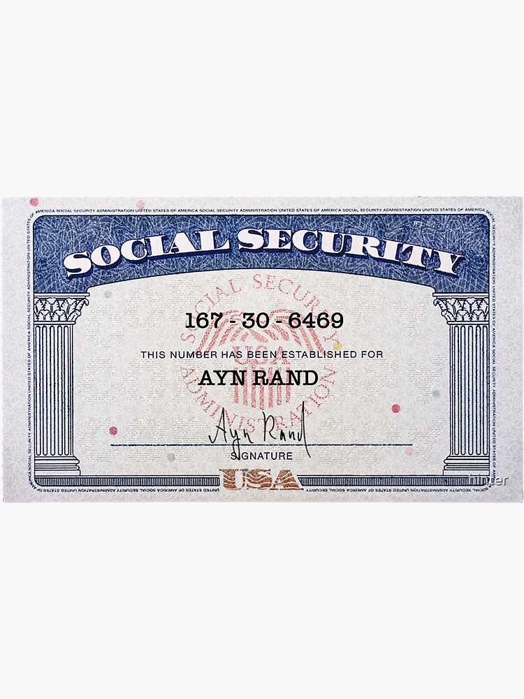 "Ayn Rand's Social Security Card" Sticker for Sale by hinter | Redbubble