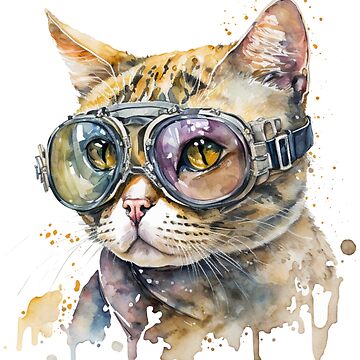 "Watercolor Cat Aviator Portrait" Sticker for Sale by Sturdust | Redbubble