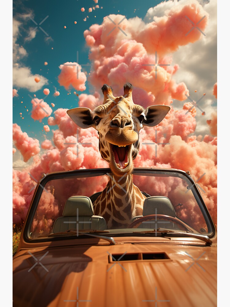 "Photograph of a giraffe driving a convertible" Sticker for Sale by ...
