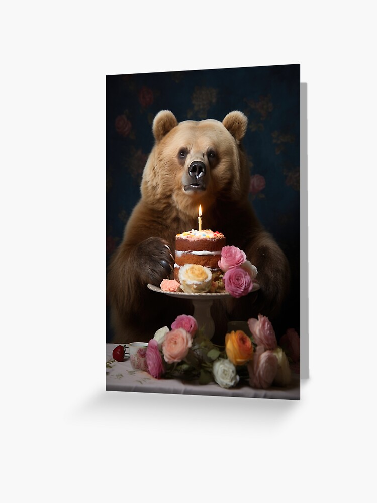 "Grizzly Bear with Birthday Cake" Greeting Card for Sale by OddCorro | Redbubble