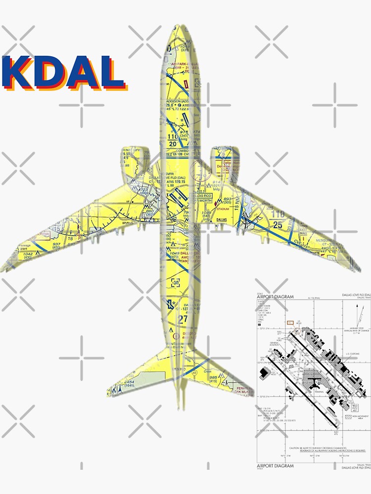 "B737 KDAL (Dallas Love Field Airport) VFR and Taxi Chart" Sticker for ...