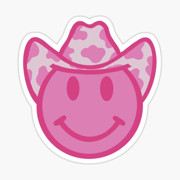 "Pink Smiley Face with Cowgirl Hat" Sticker for Sale by retrorangerr ...