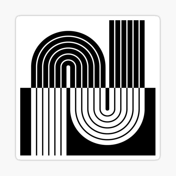 "70s Retro Vintage Style Geometric Design 339 MCM Black and White ...