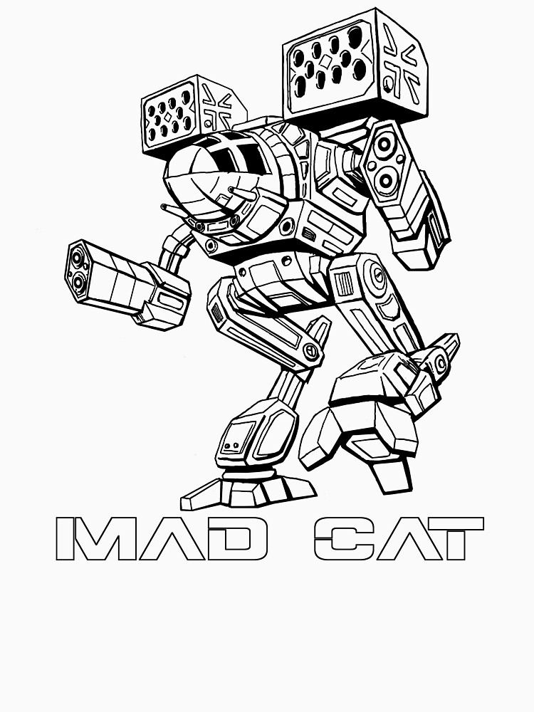 "Mad Cat Mech Lineart" Essential T-Shirt for Sale by madcat-mechshop ...