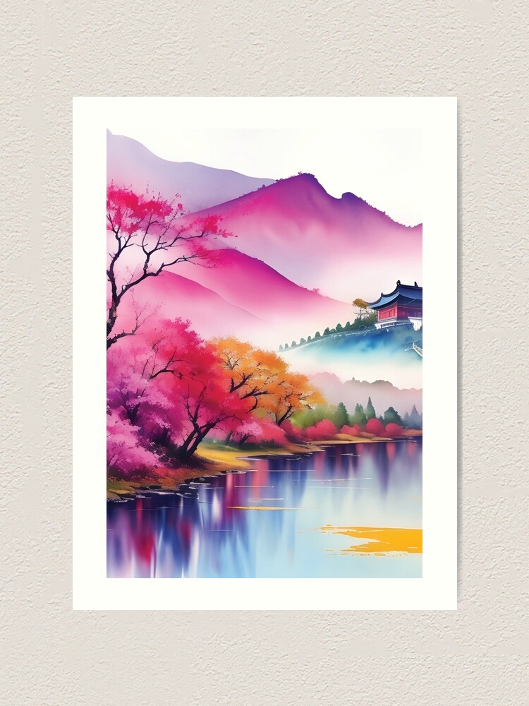 "East Meets West: Chromatic China Colorful Chinese Landscape" Art Print ...
