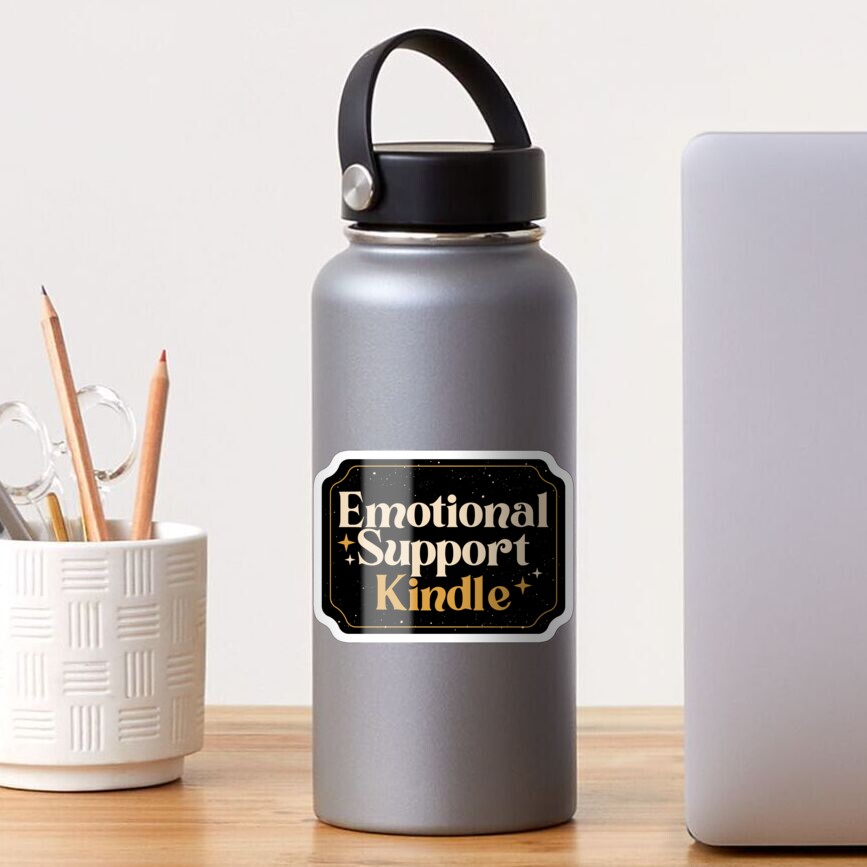 "Emotional Support Kindle | Black and gold " Sticker for Sale by ...