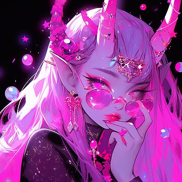 "Hot Pink Party Demon Anime Girl" Sticker for Sale by bubblegoth ...