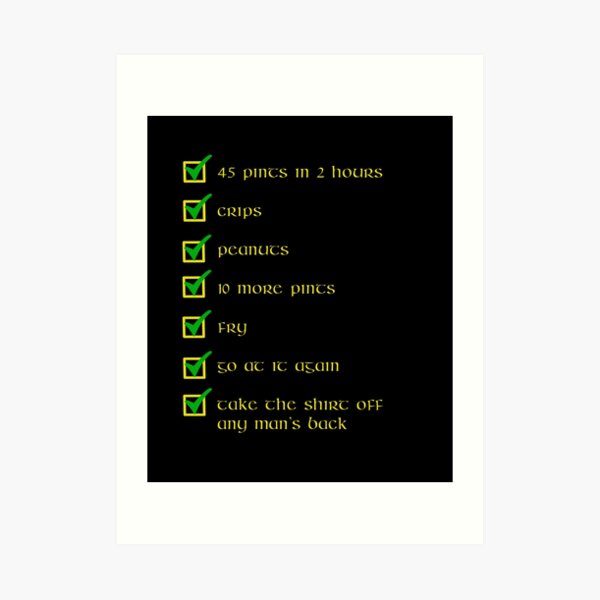 "Paddy Losty Pintman Checklist" Art Print for Sale by Joe-okes | Redbubble