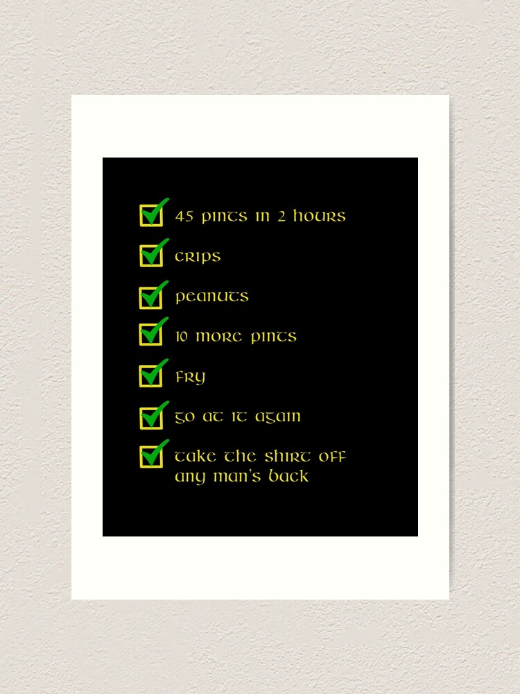 "Paddy Losty Pintman Checklist" Art Print for Sale by Joe-okes | Redbubble
