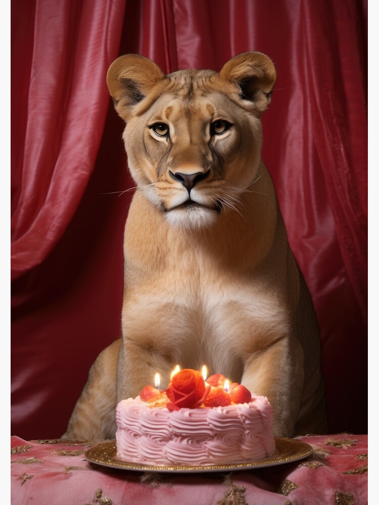 "Lioness with Birthday Cake" Greeting Card for Sale by OddCorro | Redbubble