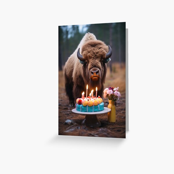"Bison with Birthday Cake" Greeting Card for Sale by OddCorro | Redbubble