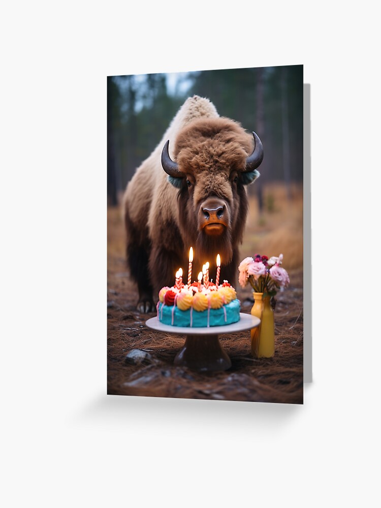 "Bison with Birthday Cake" Greeting Card for Sale by OddCorro | Redbubble