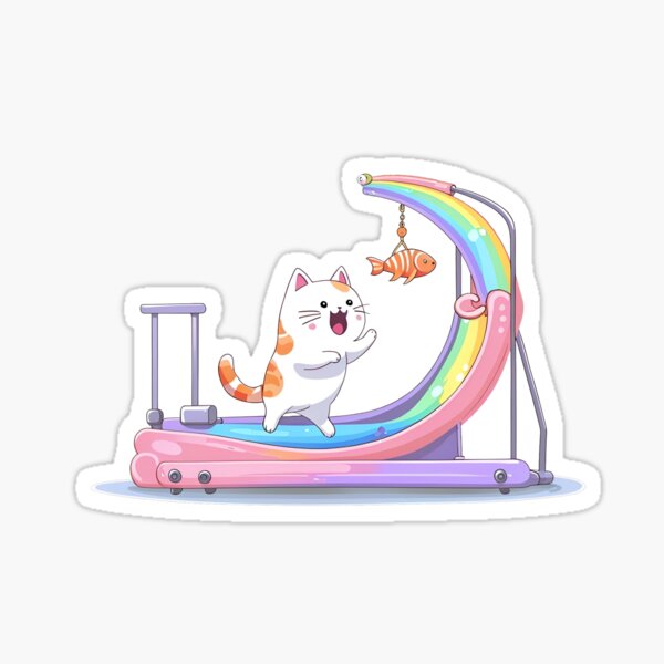 "Cat on treadmill" Sticker for Sale by PiggyWonka | Redbubble