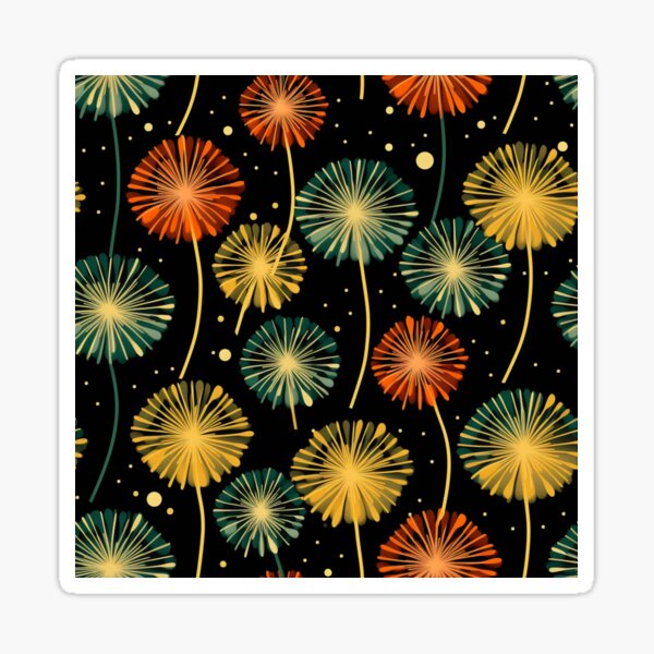 "Colorful fantasy pattern red orange yellow black flowers dandelion ...