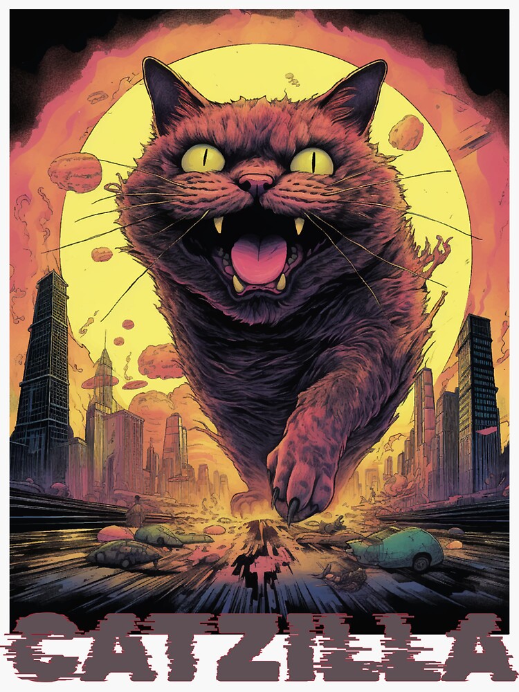 "Vintage Catzilla Cat" Sticker for Sale by Ujourney | Redbubble