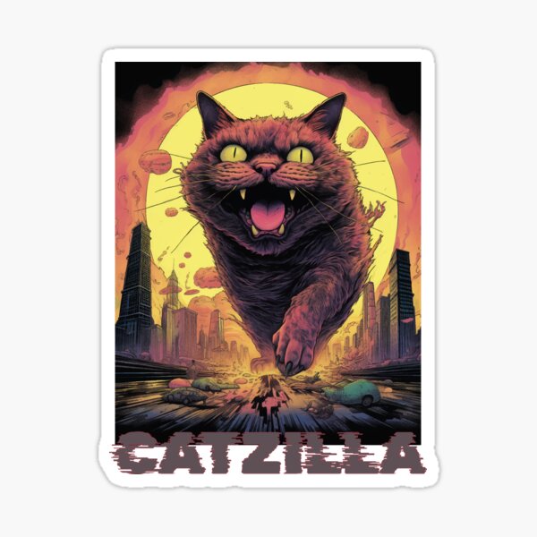 "Vintage Catzilla Cat" Sticker for Sale by Ujourney | Redbubble