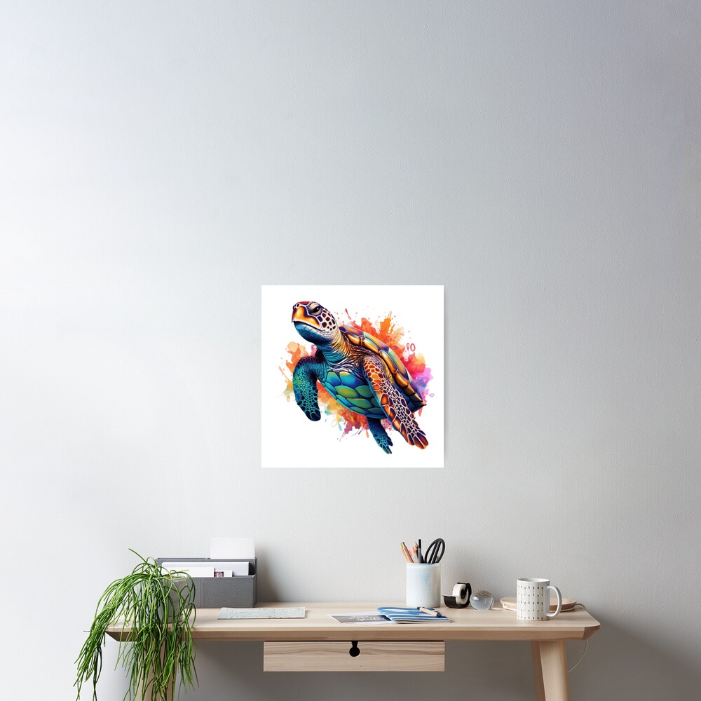 " Vibrant color sea turtle digital print in a variety of mediums" Art ...