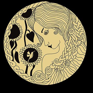 "Celtic Goddess with sunflowers and hummingbird" Sticker for Sale by ...