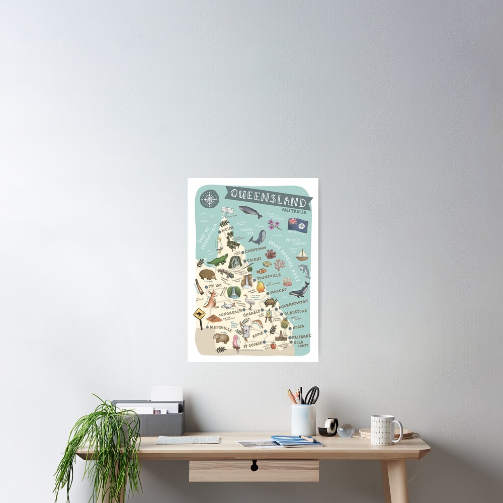 "Map of Queensland" Art Board Print for Sale by thosepencils | Redbubble