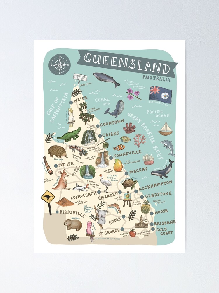 "Map of Queensland" Poster for Sale by thosepencils | Redbubble