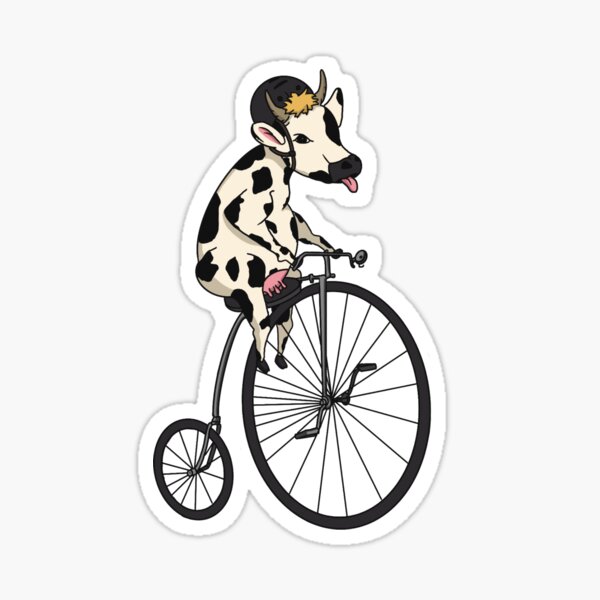 "Silly Little Cow Riding a Bike" Sticker for Sale by emheliz | Redbubble