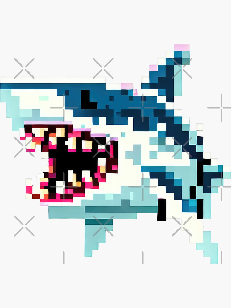 "Pixel Art Shark - Blue Bite" Sticker for Sale by pocketart2023 | Redbubble