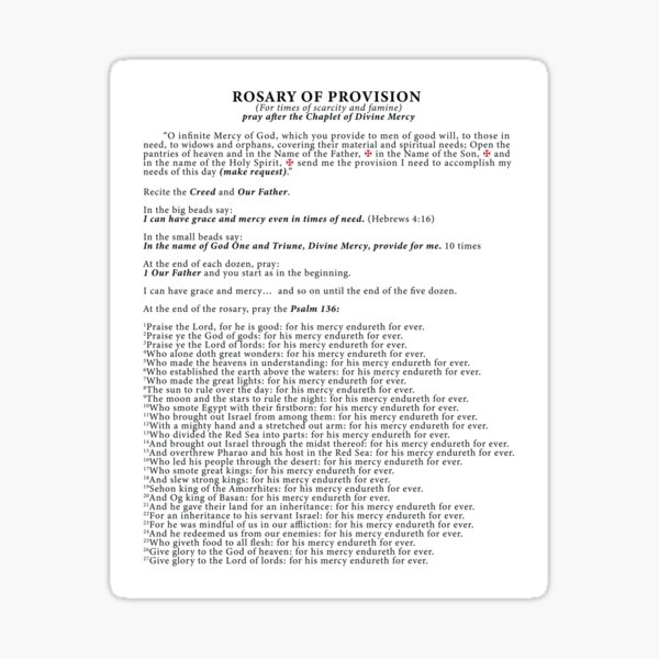 "Chaplet of Provision" Sticker for Sale by Rzera- | Redbubble