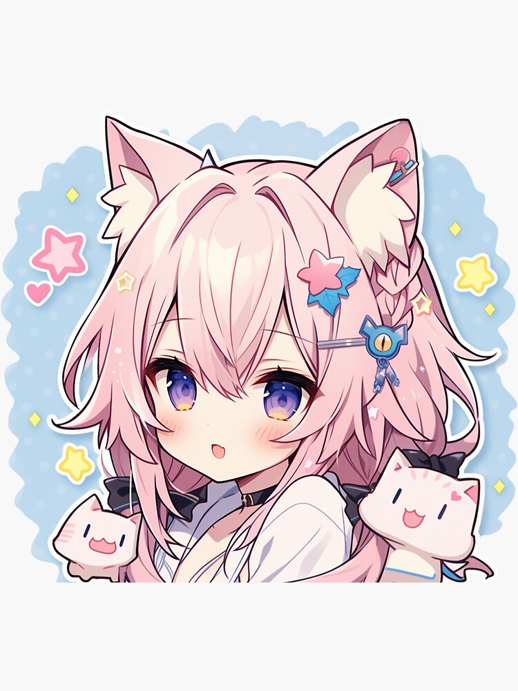 "Adorable cat girl " Sticker for Sale by ManaStickerCo | Redbubble