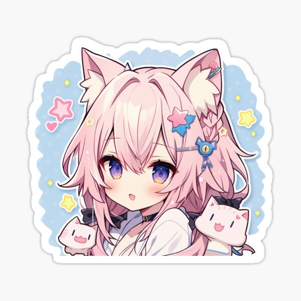 "Adorable cat girl " Sticker for Sale by ManaStickerCo | Redbubble