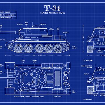"T34 Soviet Medium Tank (Blueprint)" Poster for Sale by BLUE GALAXY ...