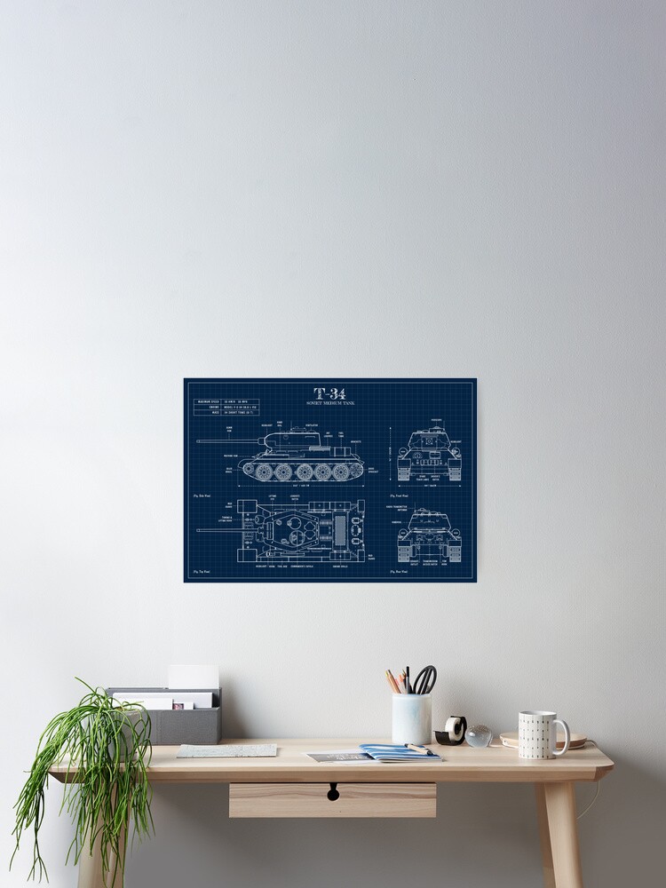"T34 Soviet Medium Tank (Navy Blueprint)" Poster for Sale by BGALAXY ...