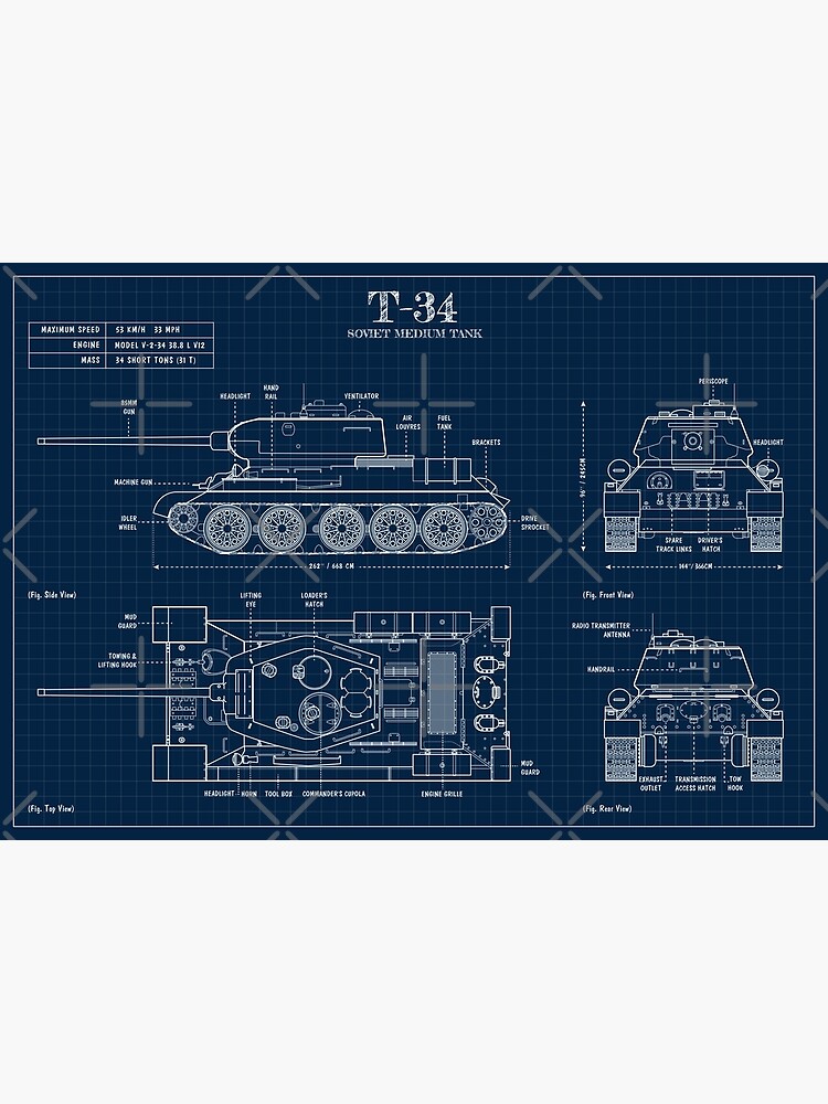 "T34 Soviet Medium Tank (Navy Blueprint)" Poster for Sale by BGALAXY ...