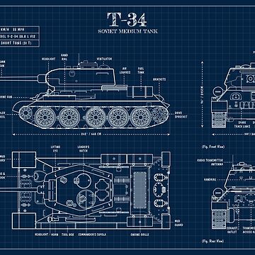 "T34 Soviet Medium Tank (Navy Blueprint)" Sticker for Sale by Blue ...