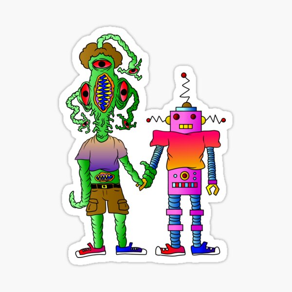 "alien and robot friendship" Sticker by spiralcat | Redbubble