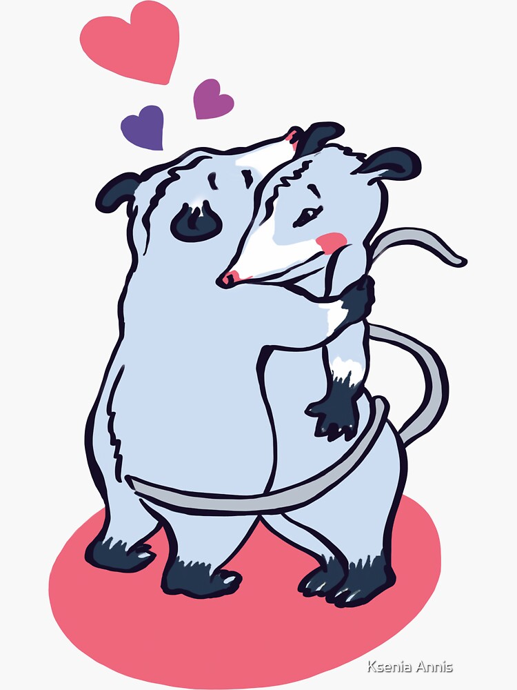 "POSSUM HUG blue and pink" Sticker by tummyrubbstudio | Redbubble