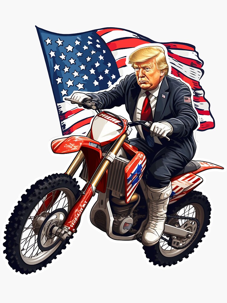 "Donald Trump on a Dirt Bike" Sticker for Sale by Baron- | Redbubble
