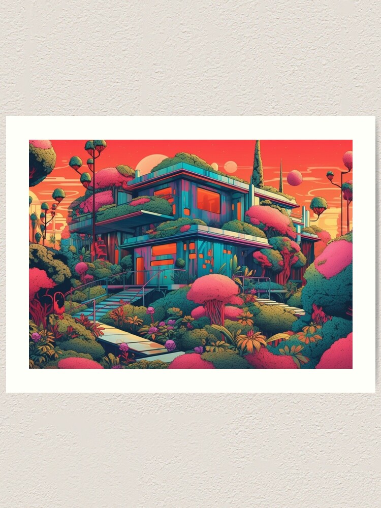 "Hypercolour Retrofuturist Dreamhouse XIX" Art Print for Sale by Bondi ...