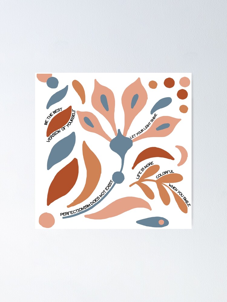 "WORDS OF POSITIVITY ABSTRACT DESIGN FLOWER LEAVES BOHO MINIMAL" Poster ...