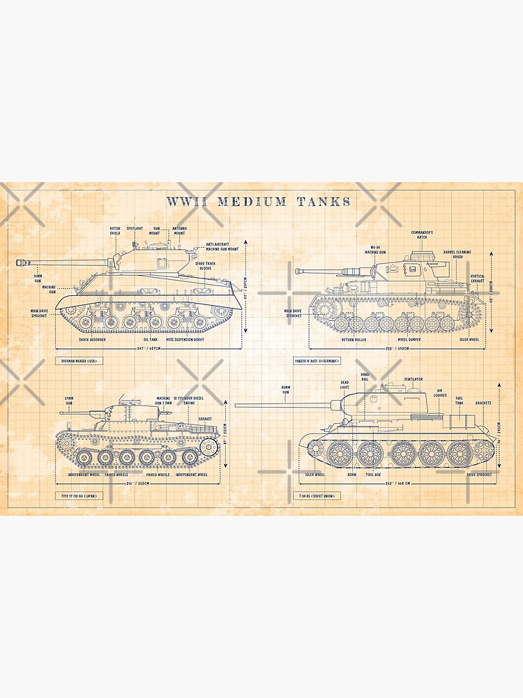 "WWII Medium Tanks (Old Blue Grid)" Poster for Sale by BLUE GALAXY ...